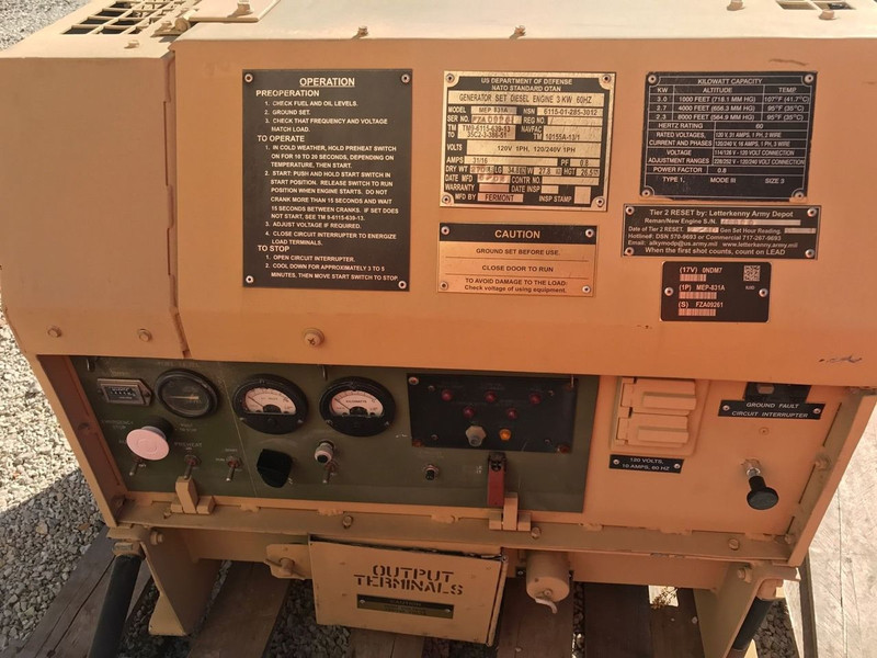 MILITARY MEP-831A DIESEL GENERATOR 3KW 60HZ 2004 TACTICAL QUIET ONLY 5. ...