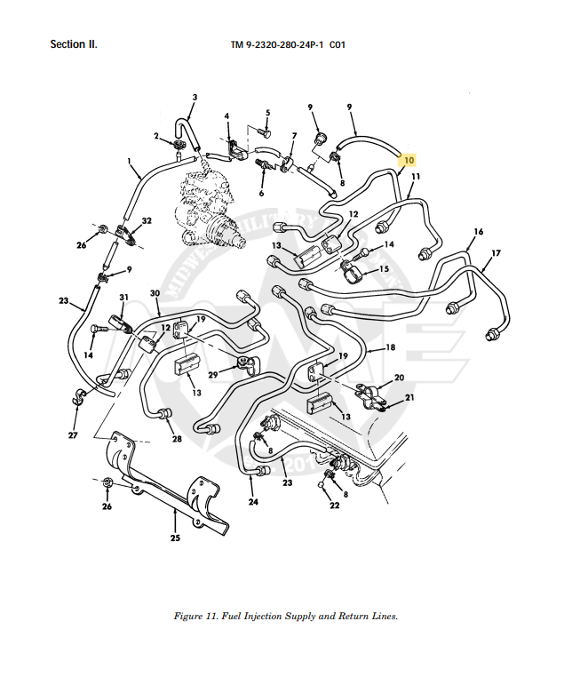 Humvee/HMMWV/H1 Parts - Engine - Fuel - 10K (A0-A1) - Hoses and Lines ...