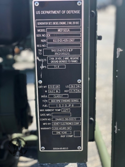 Dewey MEP-501A 2KW Generator Set