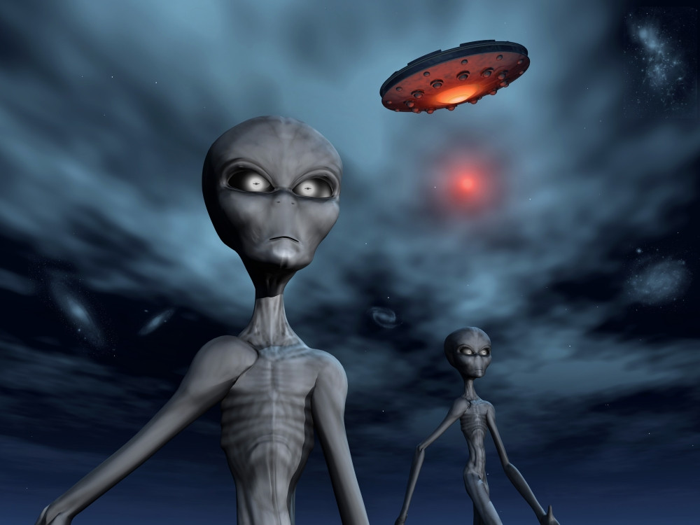 Grey Aliens and their flying saucer, visiting Earth Poster Print - Item ...