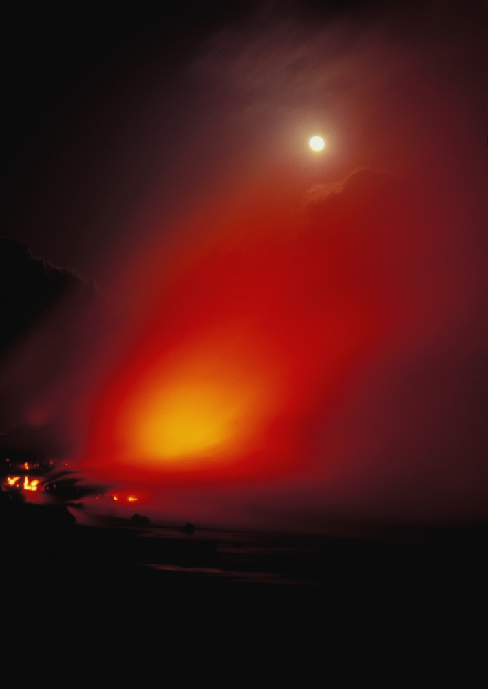 Hawaii, Big Island, Hawaii Volcanoes National Park, Lava Flow With Full ...