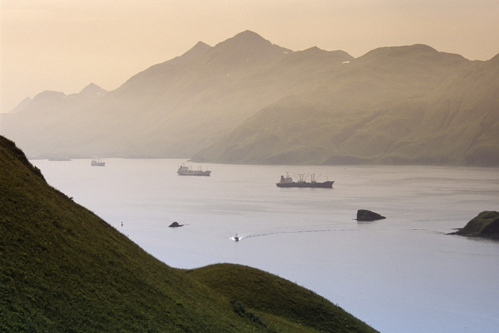 Commercial Ships Anchored In Captain's Bay At Sunset Unalaska Alaska ...