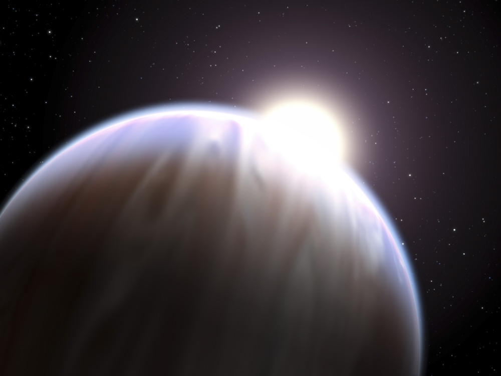 This illustration depicts the extrasolar planet HD 189733b with its ...