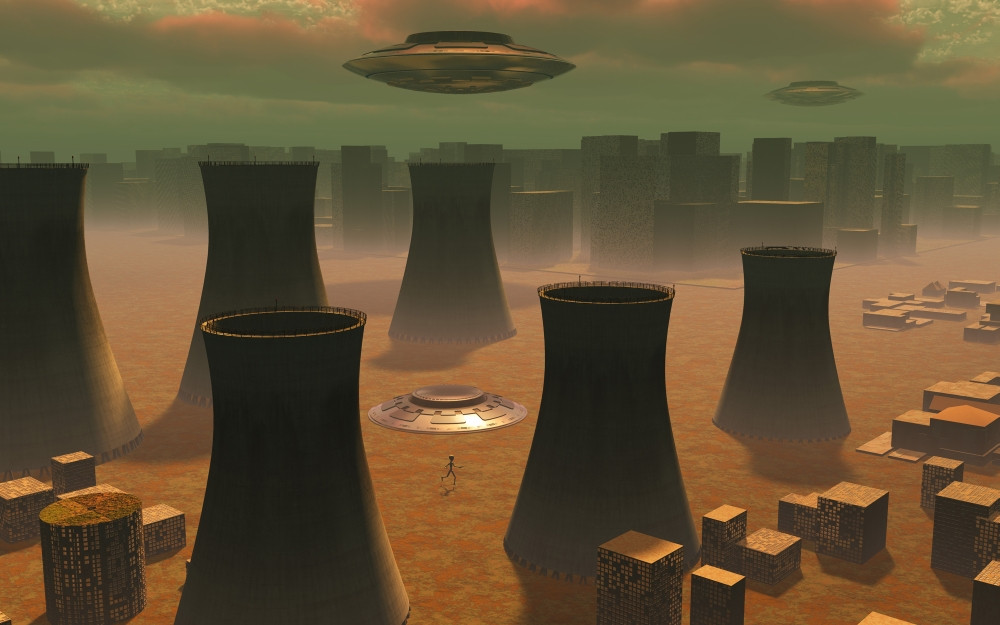 Aliens visiting a nuclear power station Poster Print - Item ...