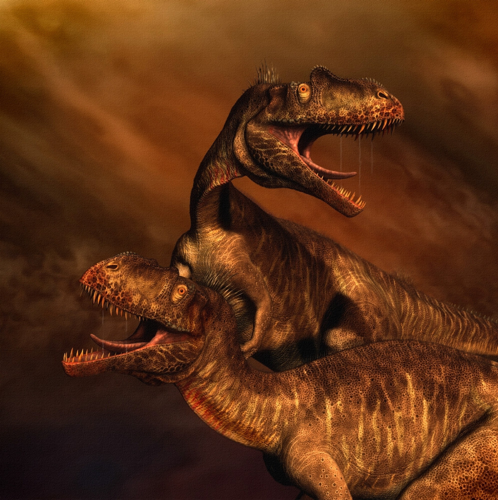 Portrait of a pair of Megalosaurus. Megalosaurus was a large meat ...