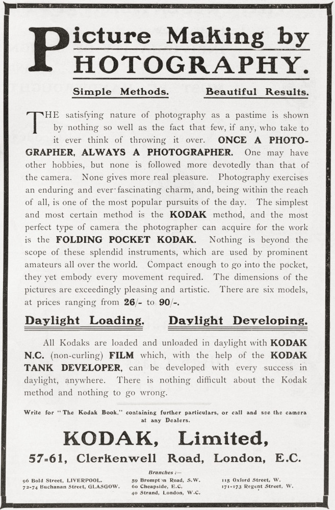 Early 20th century advertisement for photography using Kodak camera and ...