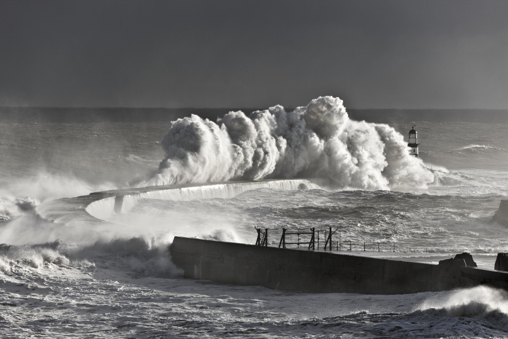 Seaham, England; Stormy Waves Pounding Seawall PosterPrint - Item ...