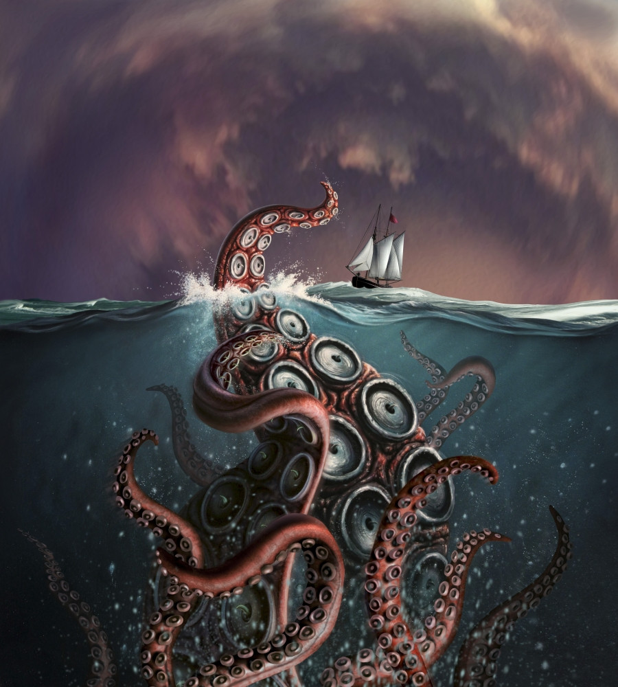 A fantastical depiction of the legendary Kraken Poster Print (8 x 10 ...
