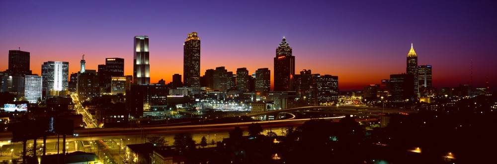 Panoramic view of Atlanta skyline at dusk, Atlanta, Georgia Poster ...