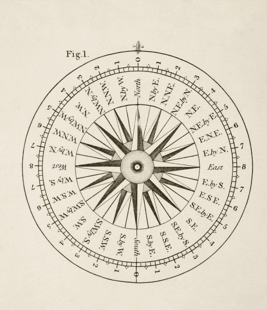Points Of The Compass. From A 19Th Century Illustration. PosterPrint ...