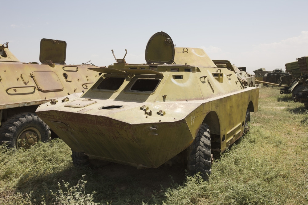 A BRDM-2 Combat Reconnaissance/Patrol vehicle rests in an armor ...