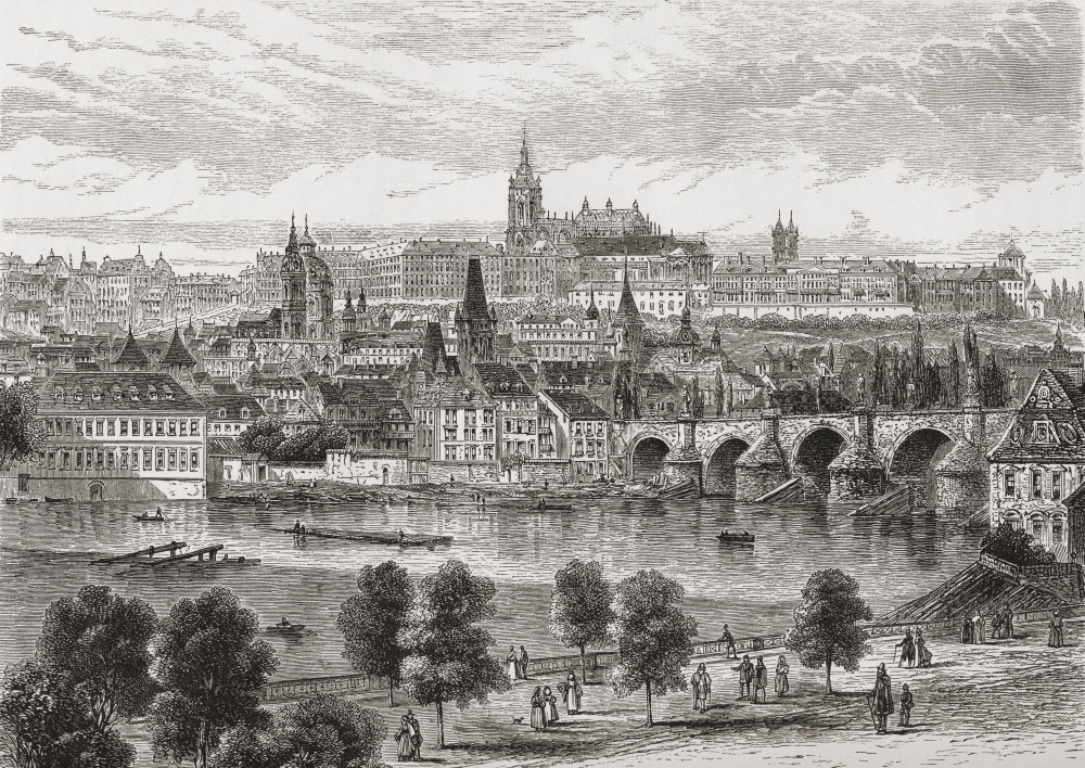 An Aerial View Of Prague, Czech Republic In The 19Th Century. From ...