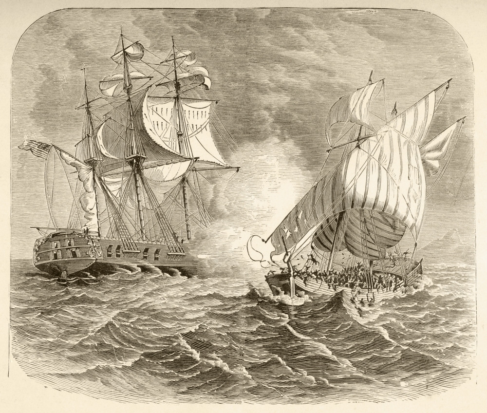 An American Navy Ship Captures An Algerian Pirate Ship Off The Barbary ...