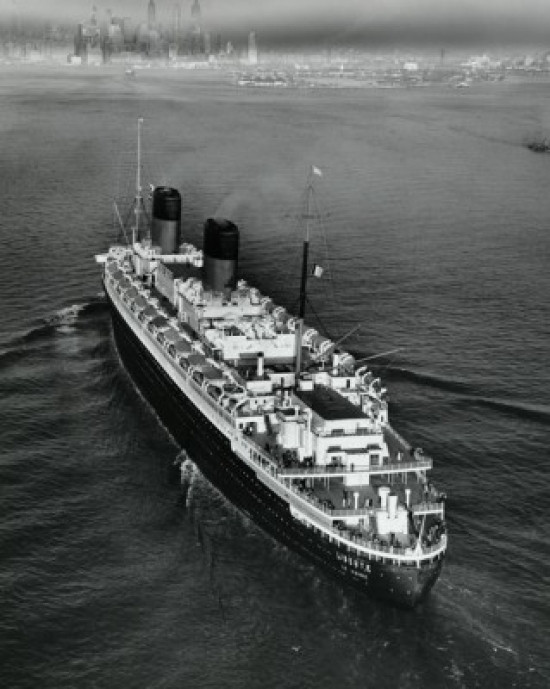 High angle view of a cruise ship in the sea SS Liberte New York Harbor ...