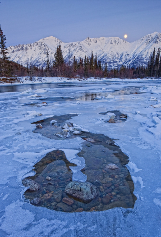 Moon And Ice Formations Along The Wheaton River, Yukon. PosterPrint ...