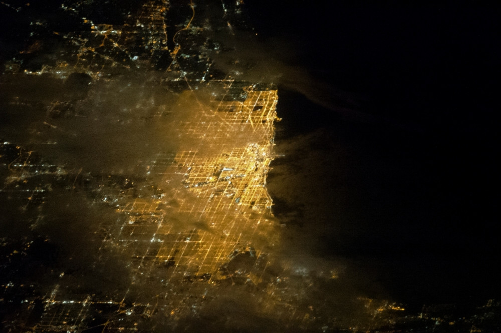 Night time satellite image of Chicago, Illinois, USA Poster Print by ...