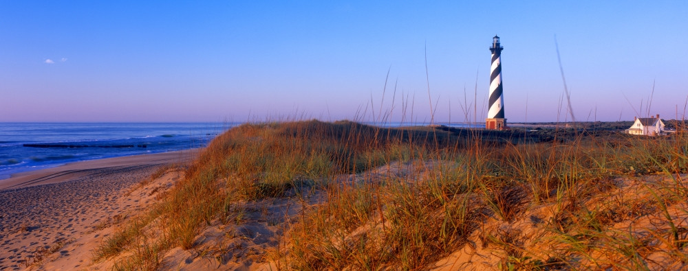 Cape Hatteras Lighthouse on the coast, Hatteras Island, Outer Banks, Buxton, North Carolina, USA ...