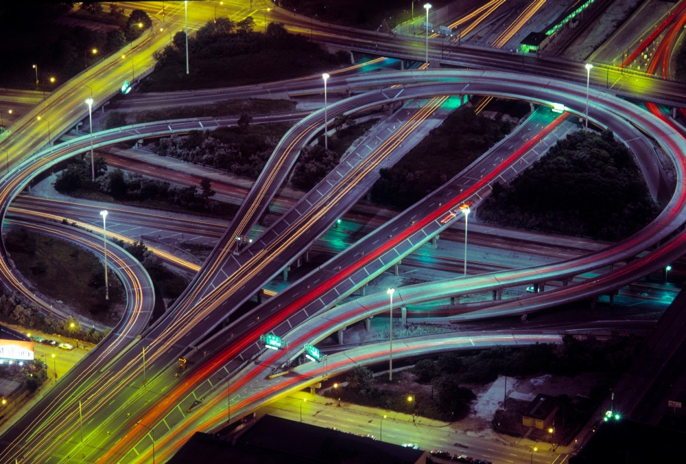 Aerial view of Dan Ryan Expressway and Eisenhower Expressway ...