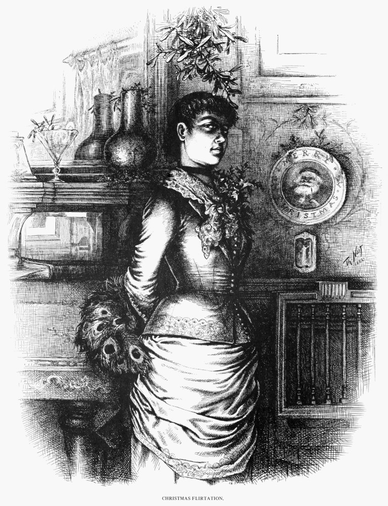 Nast: Christmas, 1882. /N'Christmas Flirtation.' Engraving By Thomas ...