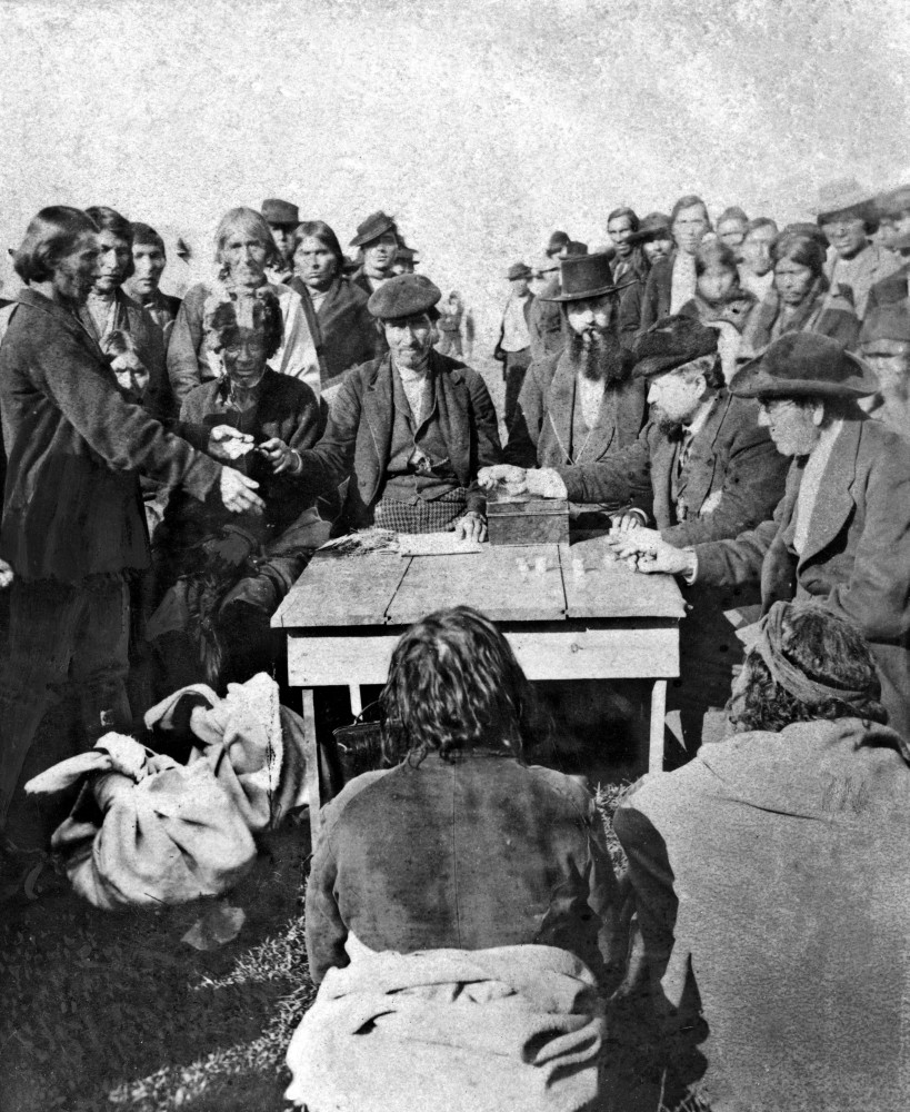 Native American Trade. /Nseveral Men Seated Around A Table Counting ...