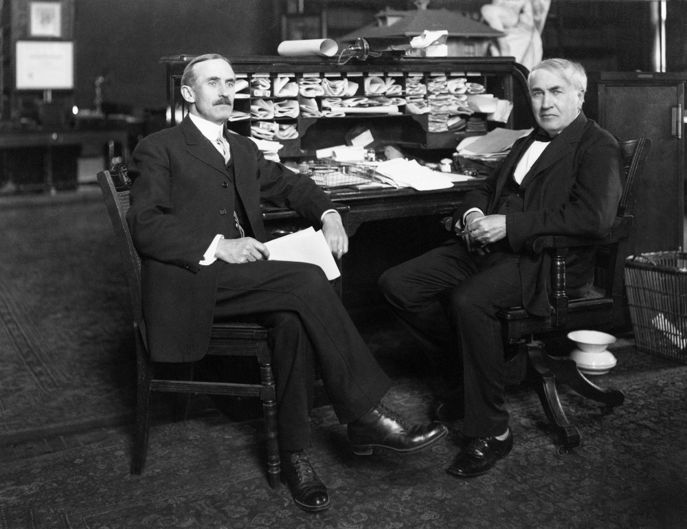 Thomas Edison (1847-1931). /Namerican Inventor. Photographed Seated At ...