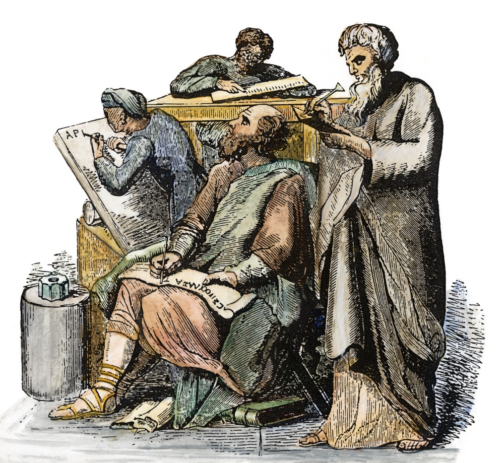 Scribes In Ancient Greece. /Nwood Engraving, 19Th Century. Poster Print ...