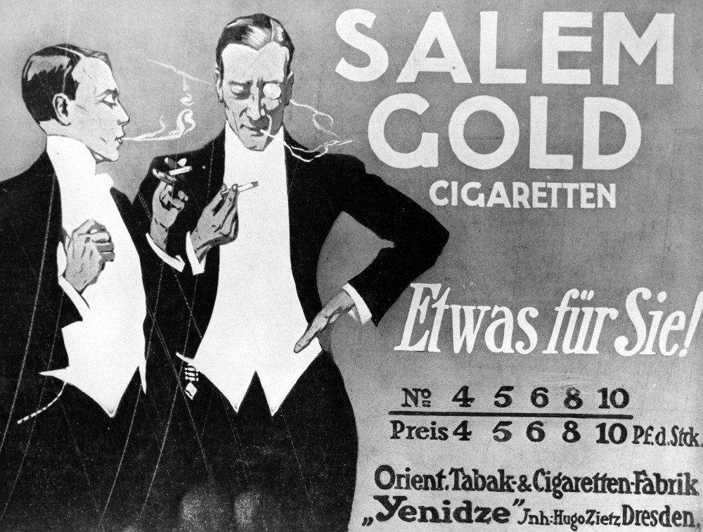 German Cigarette Ad, 1911. /Nsalem Gold Cigarettes. German Newspaper ...