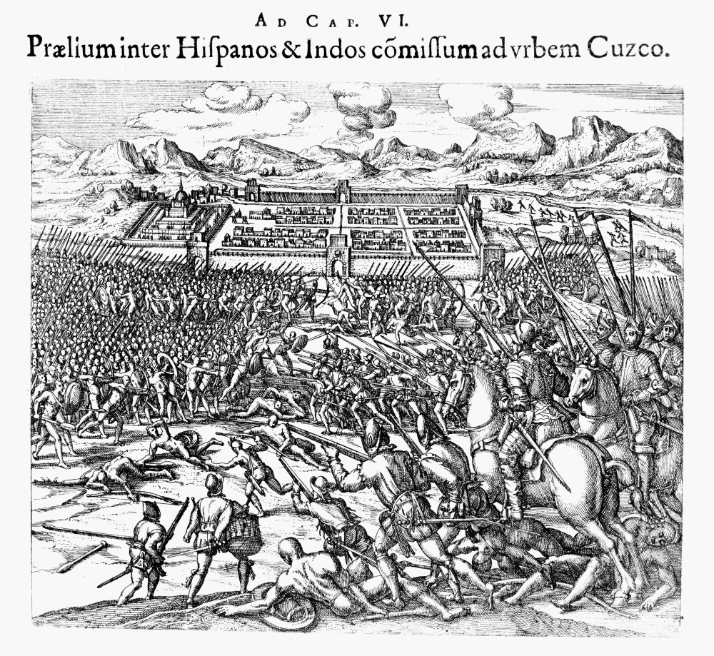 Peru: Spanish Conquest. /Nbattle Between Spanish Conquistadors And Inca ...