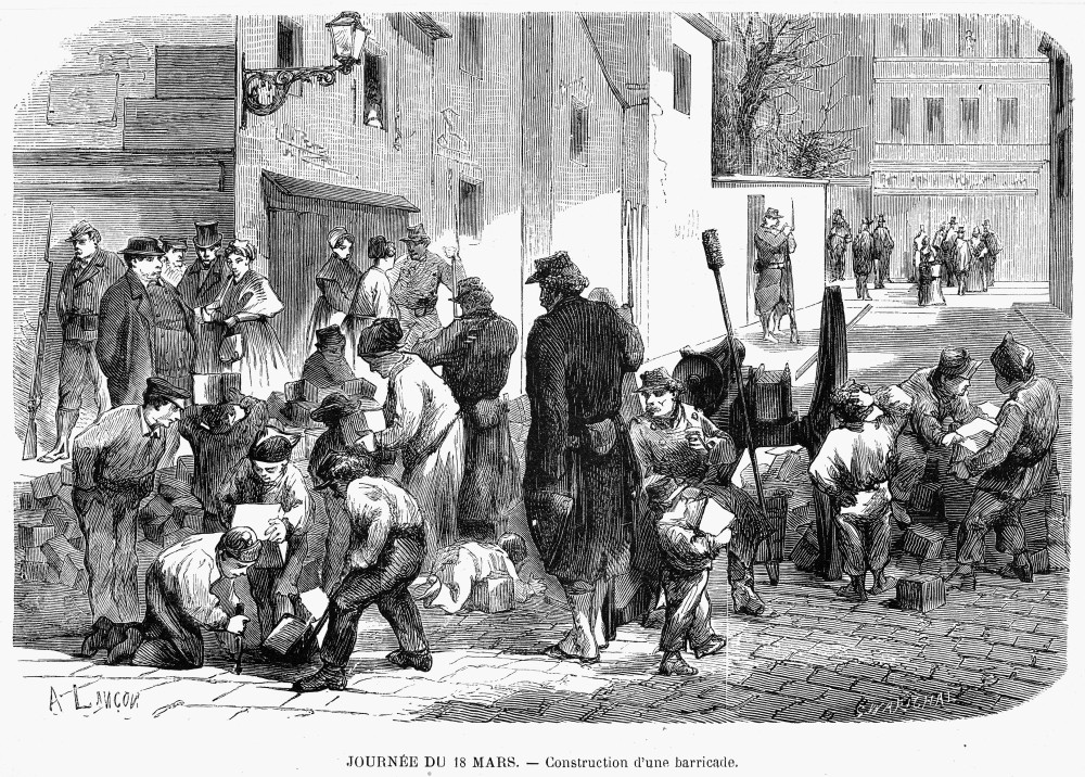 Paris Commune, 1871. /Nconstructing A Barricade. Wood Engraving From A ...