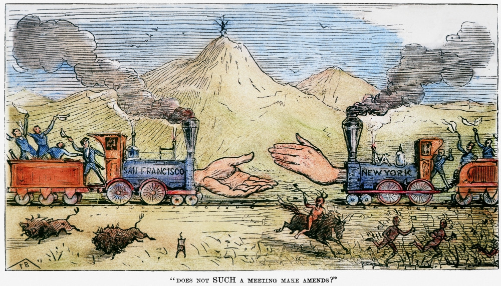 Promontory Point, 1869. /Ncontemporary Cartoon Commemorating The ...