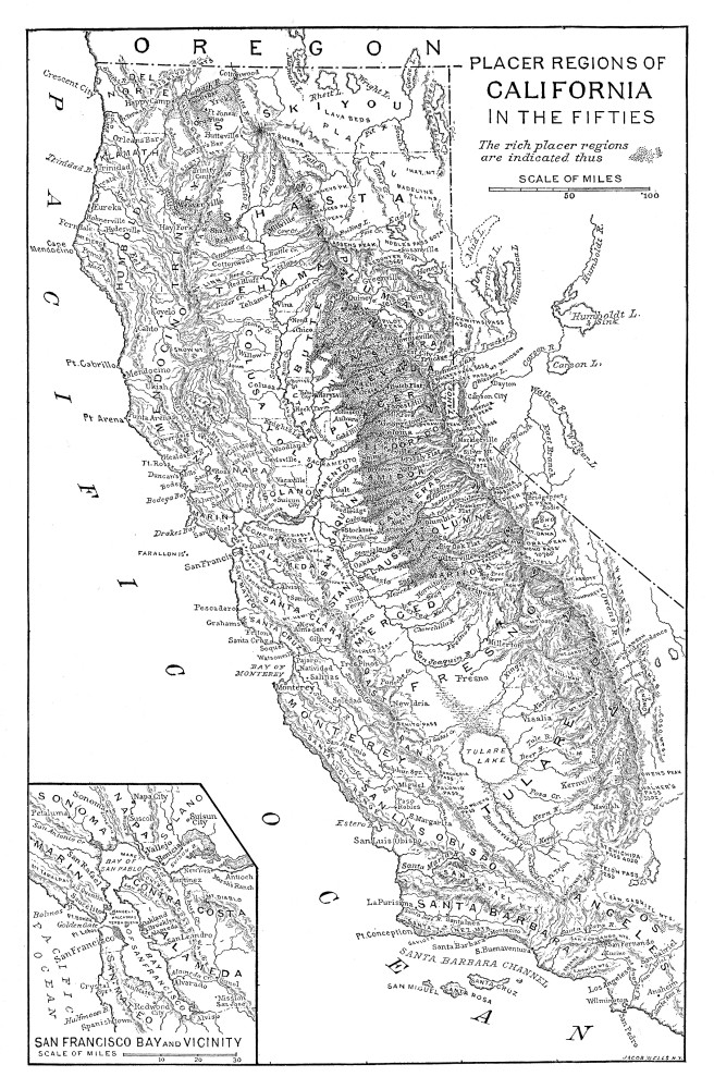 Gold Rush: Map. /Nmap Of The Placer Mining Regions Of California In The ...