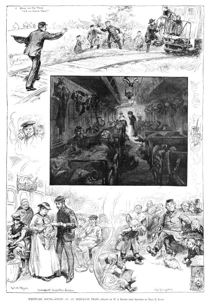 Train Travel, 1883. /N'Westward Bound - Scenes On An Immigrant Train ...