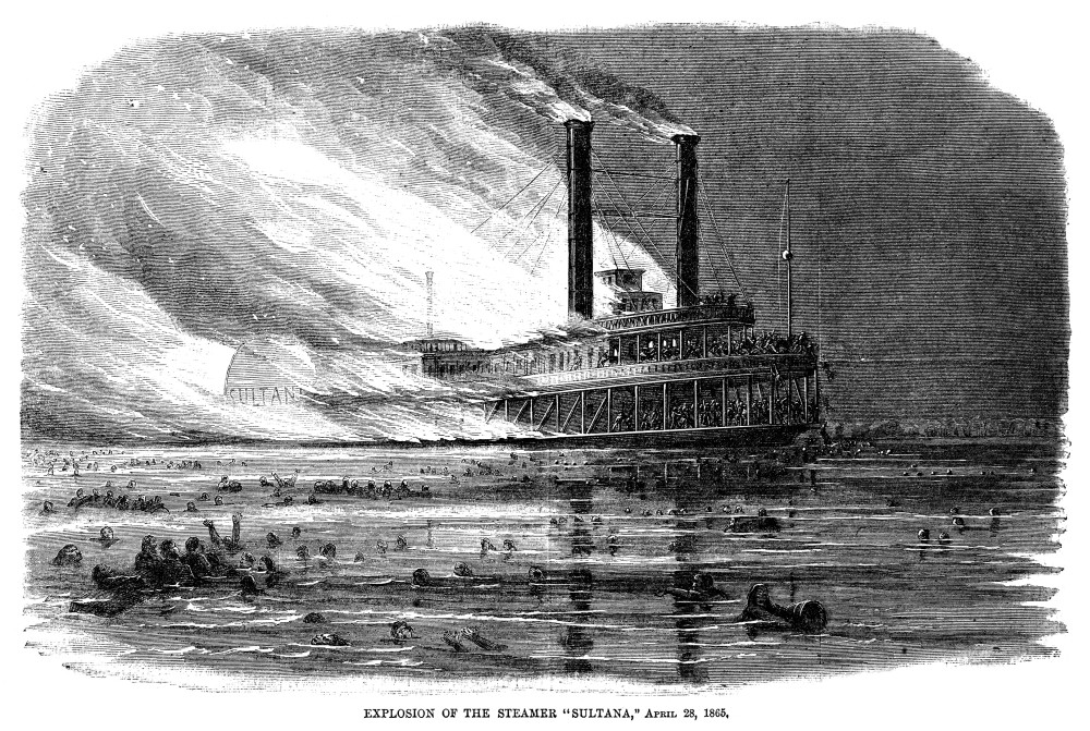 Civil War: 'Sultana,' 1865. /Nthe Explosion Of The Paddle Steamer ...