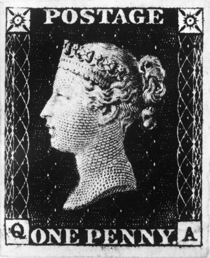 Postage Stamp, 1840. /Nthe 'Penny Black' Of Great Britain, Engraved By ...