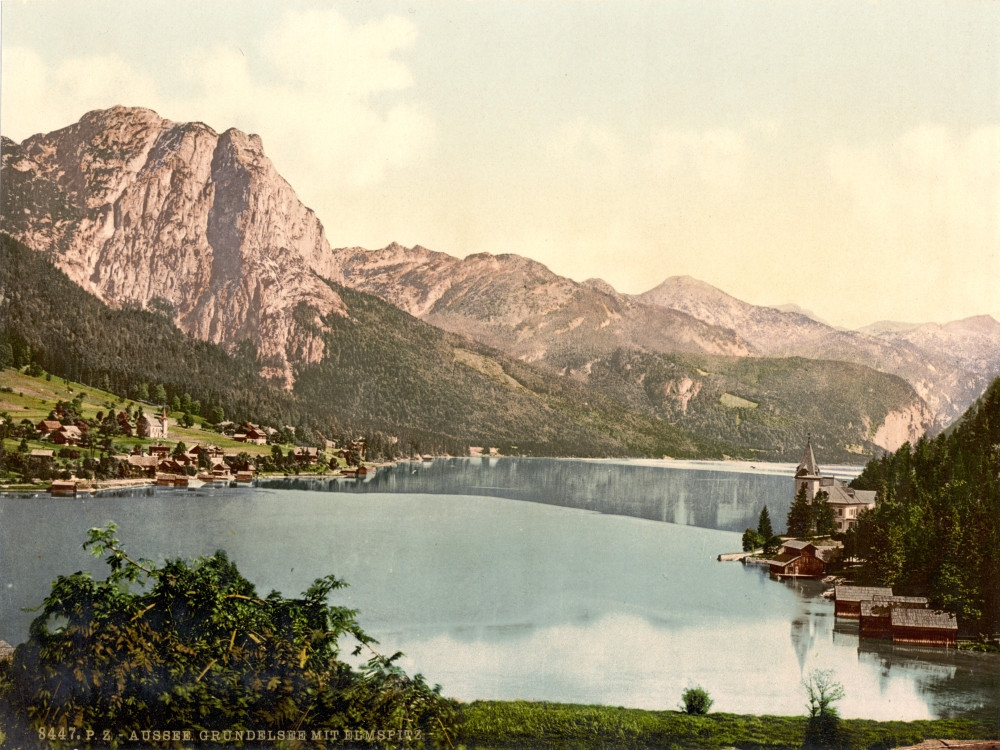 Austria: Aussee Lake, C1895. /Nthe Town Of Grundlsee, On Aussee Lake ...