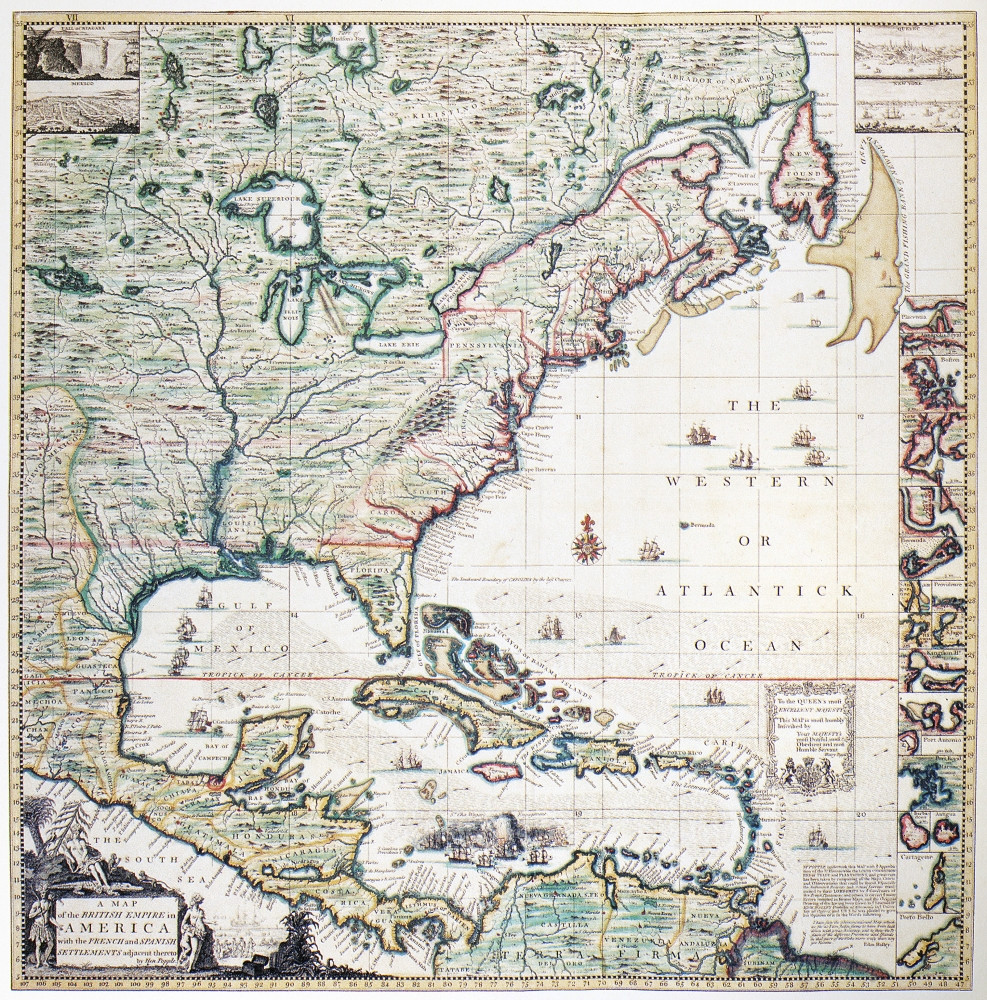 Map Of America, 1733. /Nmap By Henry Popple, Engraved By William Henry ...