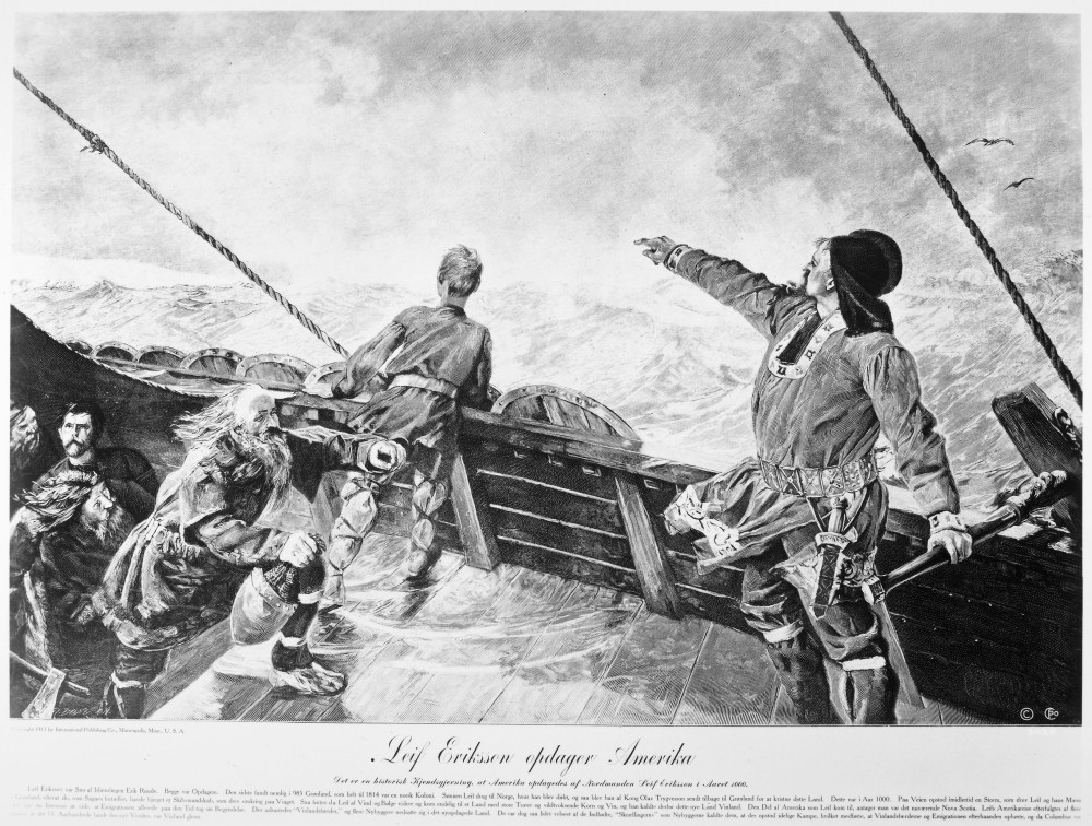 Leif Ericsson (C970-1020) /Ndiscovering America. Line Engraving, Late ...