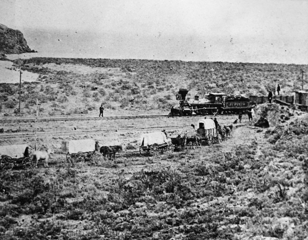 Utah: Railroad, 1869. /Na Train On Its Way To Promontory Point For The ...