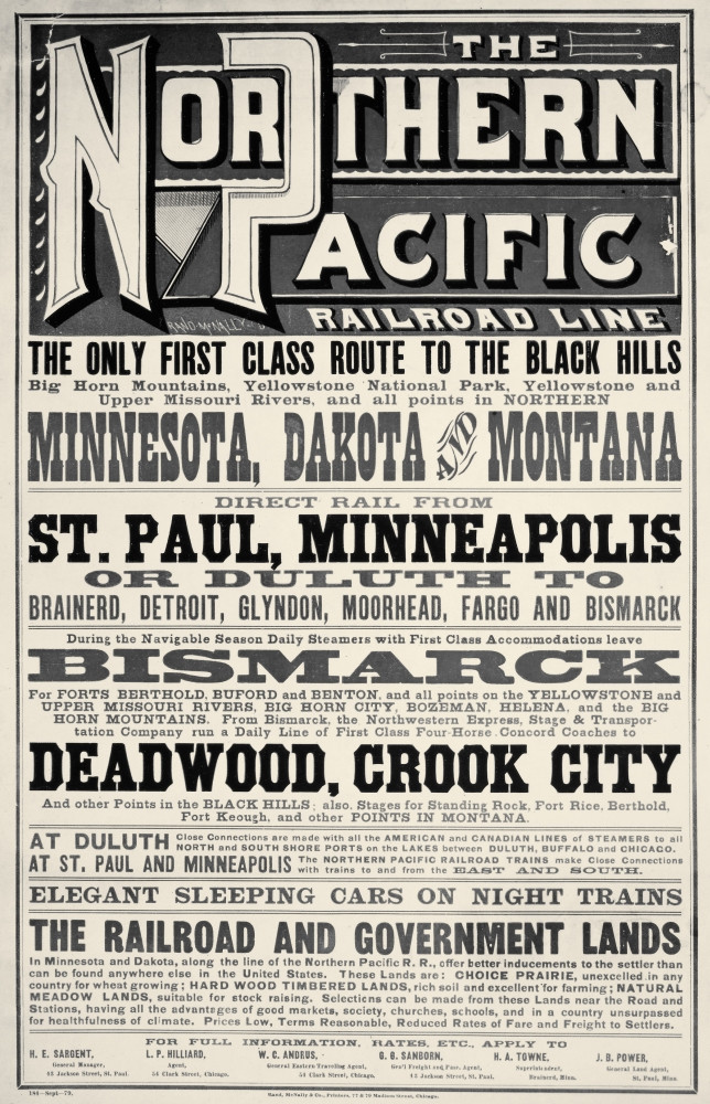 Railroad Poster, 1879. /Na Northern Pacific Railroad Poster Of 1879 ...