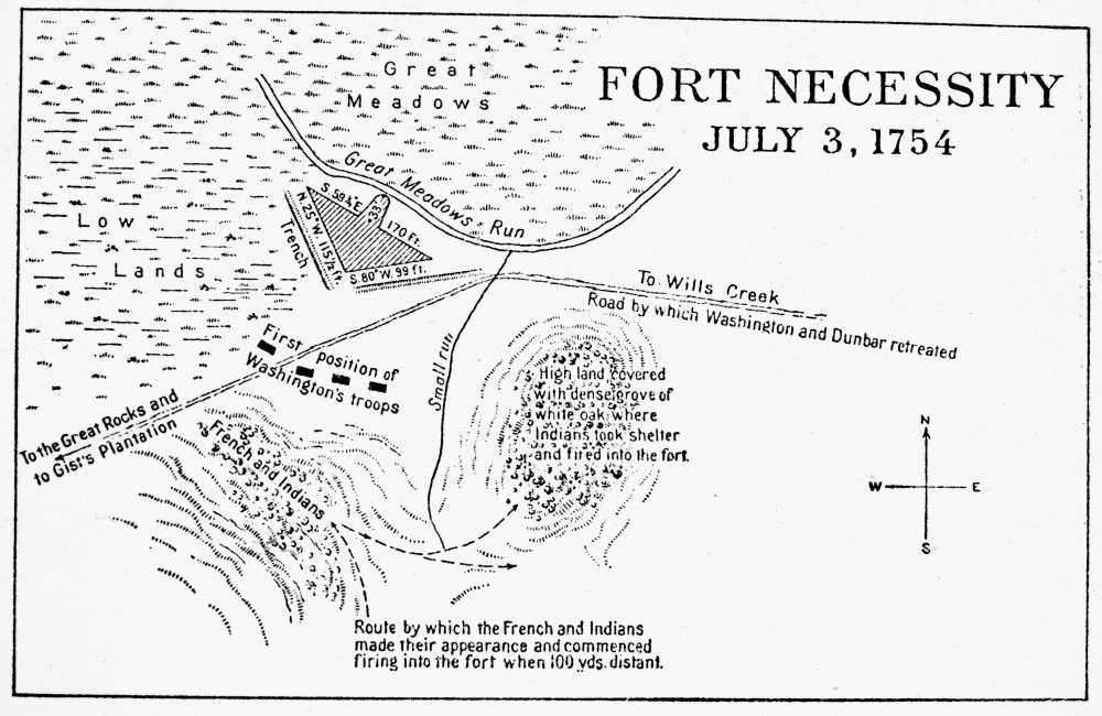 Fort Necessity, 1754. /Nearly 20Th Century Drawing Of The Surrender Of ...