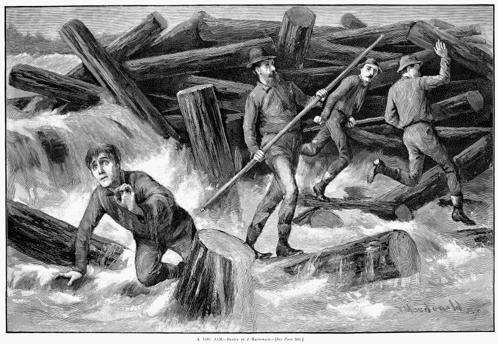 Lumbering: Log Jam, 1887. /Nwood Engraving. American, 1887. Poster ...