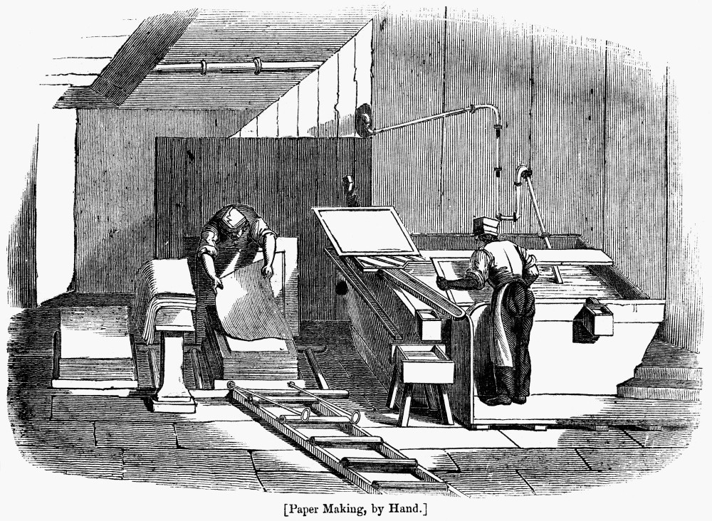 Papermaking, 1833. /N'Paper Making By Hand.' Wood Engraving, English ...