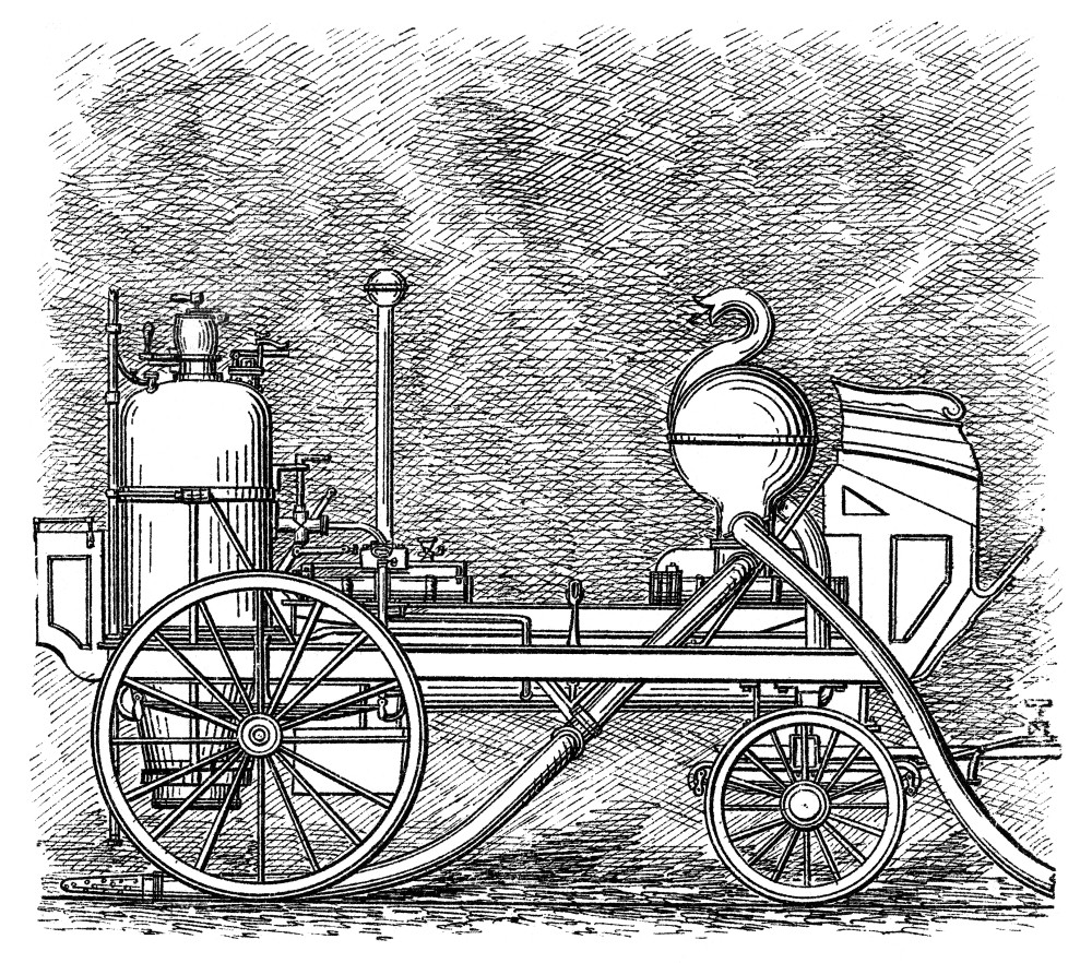 Firefighting, 1829. /Na Steam-Powered Fire Engine From C1829. Engraving ...