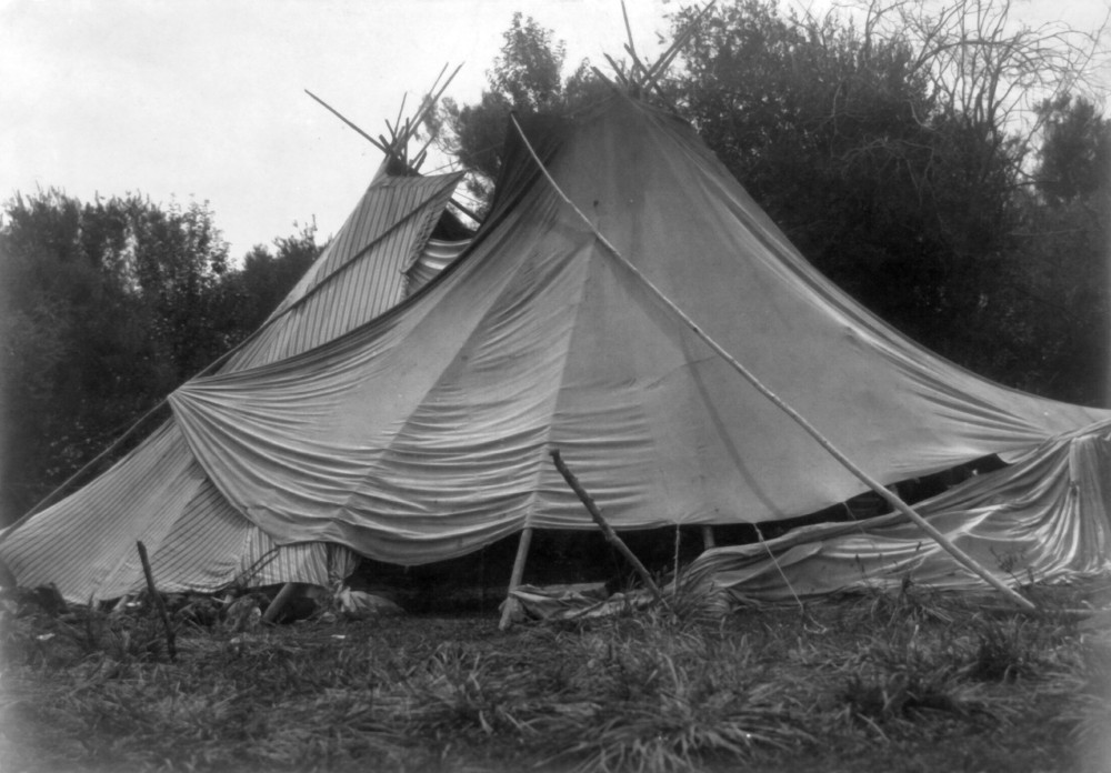 Yakama Teepee, C1910. /Ntwo Large Canvas-Covered Teepees Joined ...