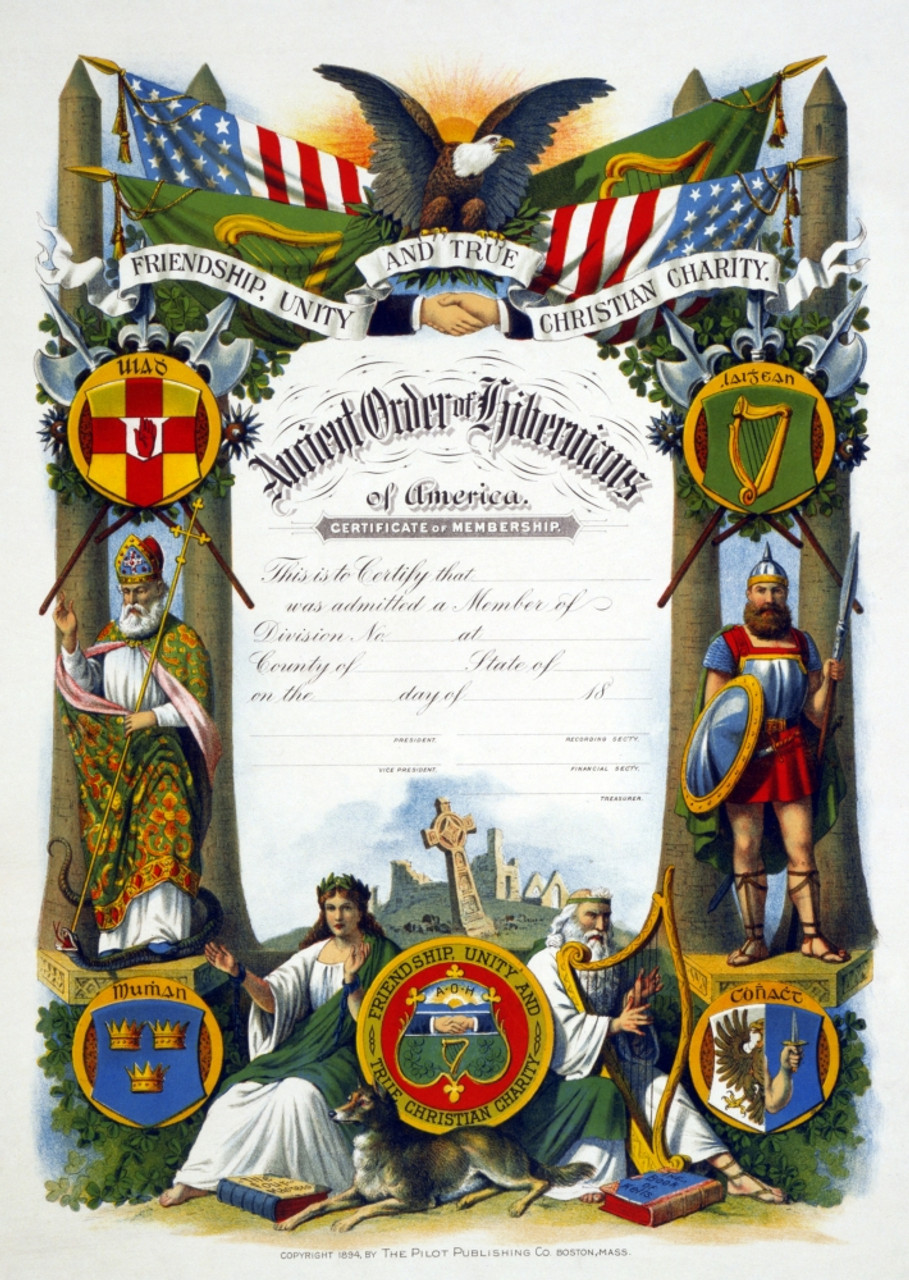 Order Of Hibernians. /Ncertificate Of Membership To The Ancient Order Of Hibernians Of America ...