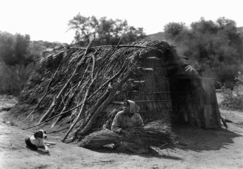 Native American Hut, C1924. /Na Native American Woman And A Dog In ...