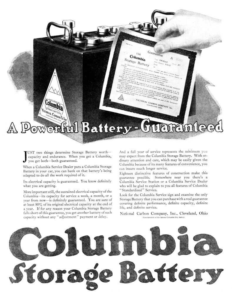 Ad: Battery, 1918. /Namerican Advertisement For The Columbia Storage ...