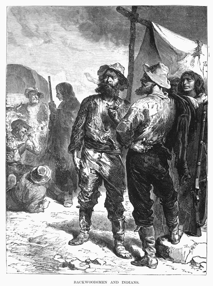 Backwoodsmen & Native Americans. /Nwood Engraving, Late 19Th Century ...