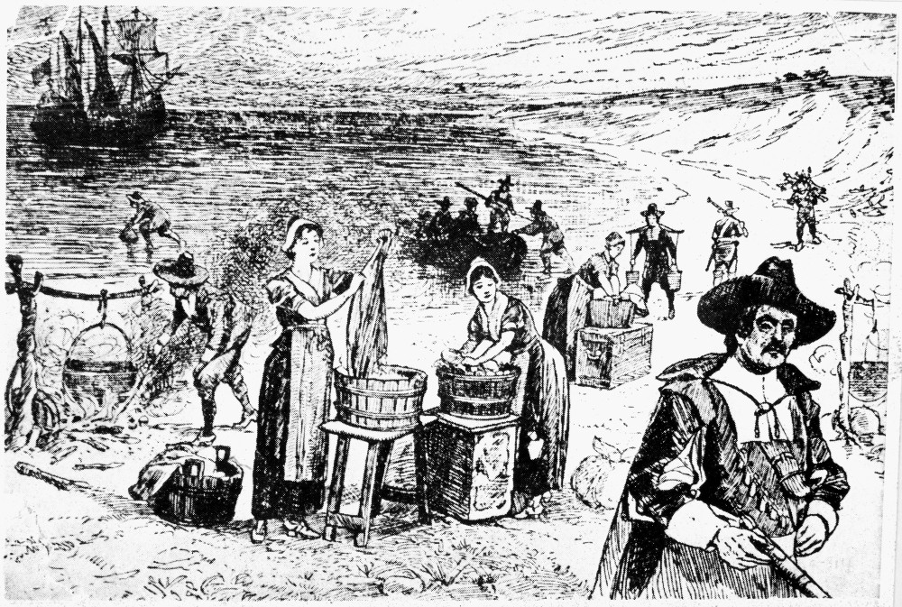 Pilgrims: Washing Day. /Nthe Pilgrims' First Washing Day, Monday, 23Rd ...