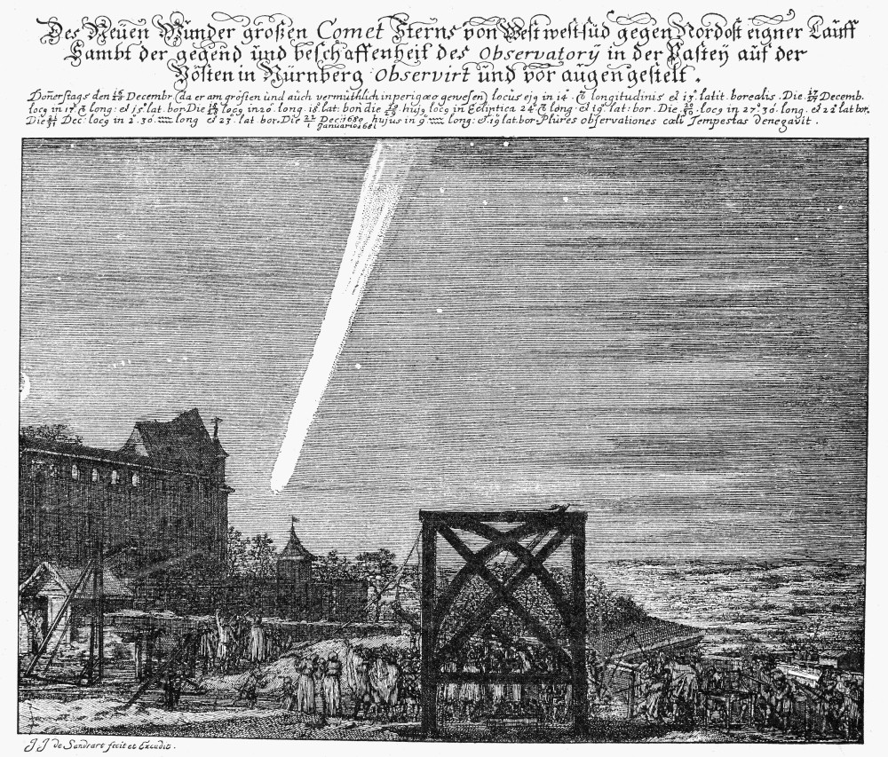 Halley'S Comet, 1680. /Ncontemporary German Engraving. Poster Print by ...